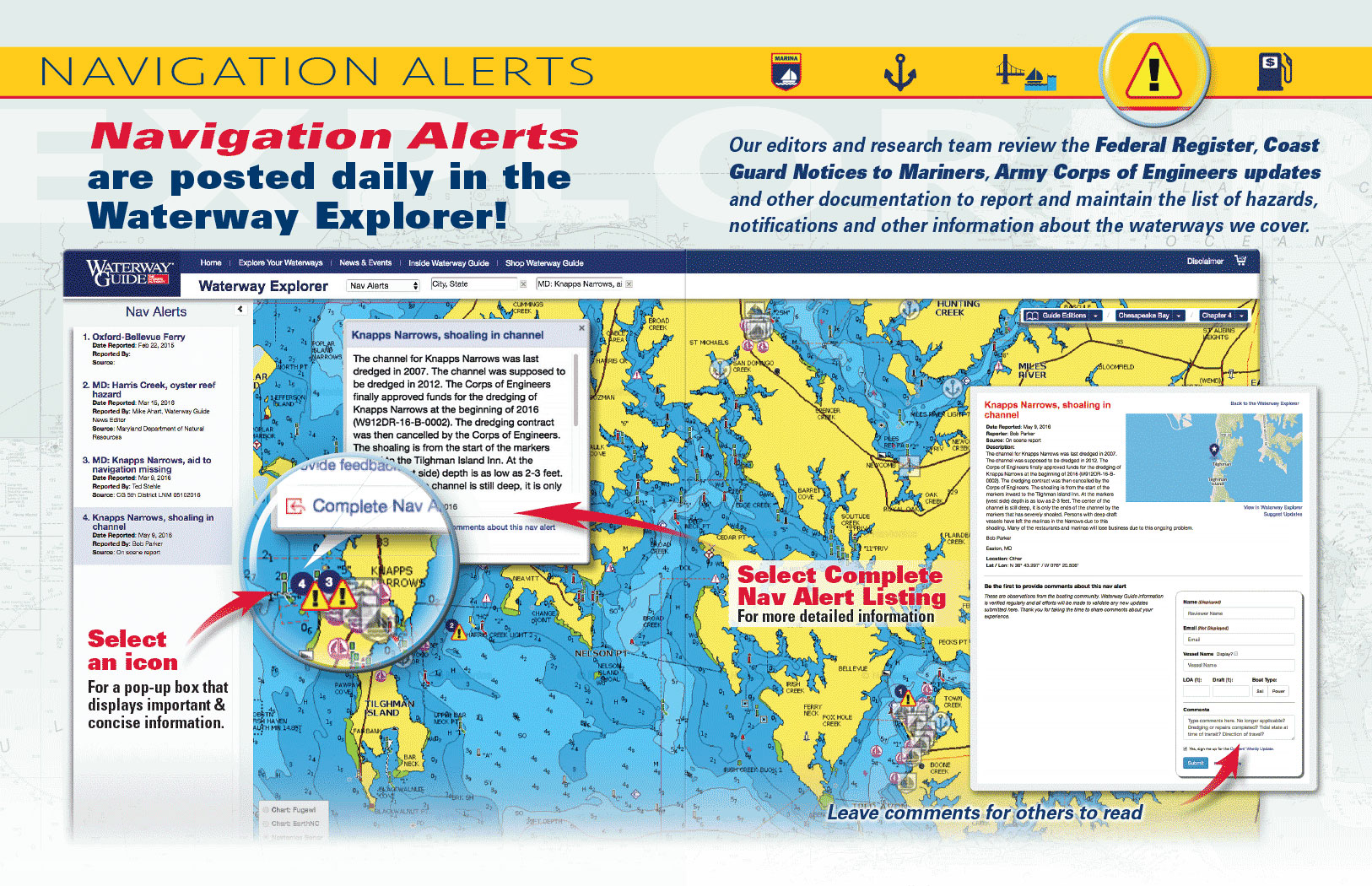 Navigation Alerts: Posted daily in the Waterway Explorer | Waterway Guide